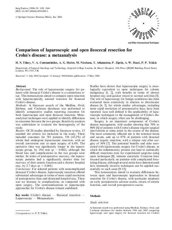 (PDF) Comparison of laparoscopic and open ileocecal resection for Crohn ...