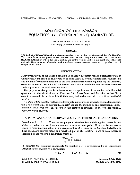 (PDF) Solution of the Poisson equation by differential quadrature