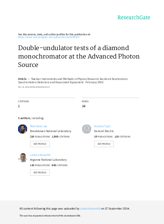 Pdf Double Undulator Tests Of A Diamond Monochromator At The Advanced Photon Source