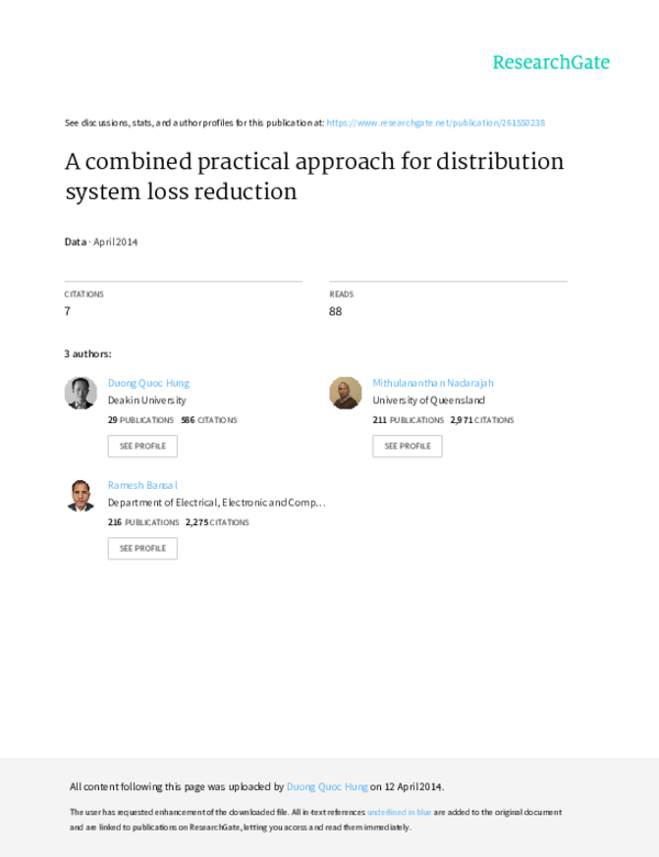(PDF) A combined practical approach for distribution system loss reduction