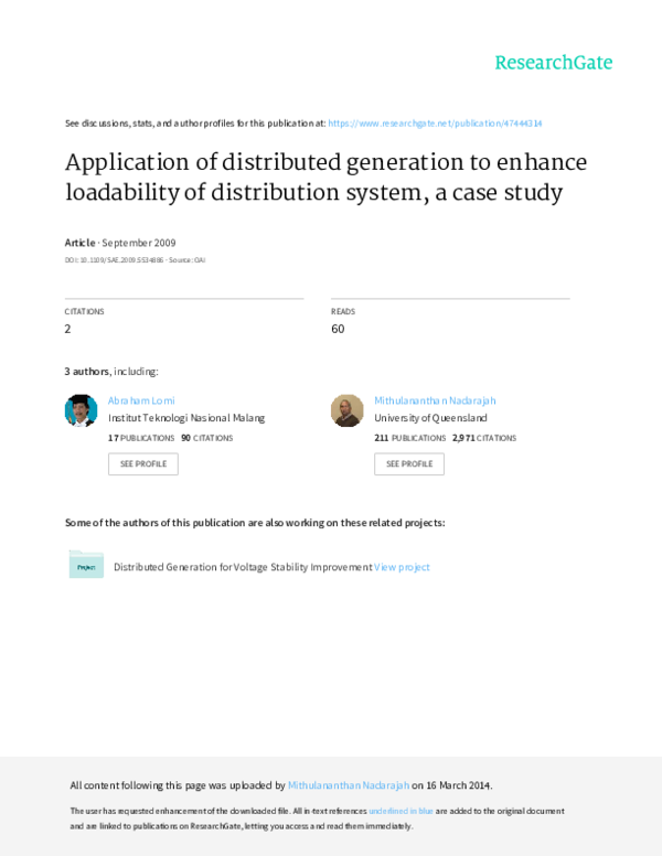(PDF) Application of distributed generation to enhance loadability of distribution system, a ...