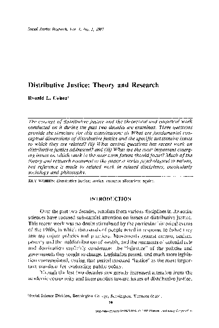 (PDF) Distributive justice: Theory and research
