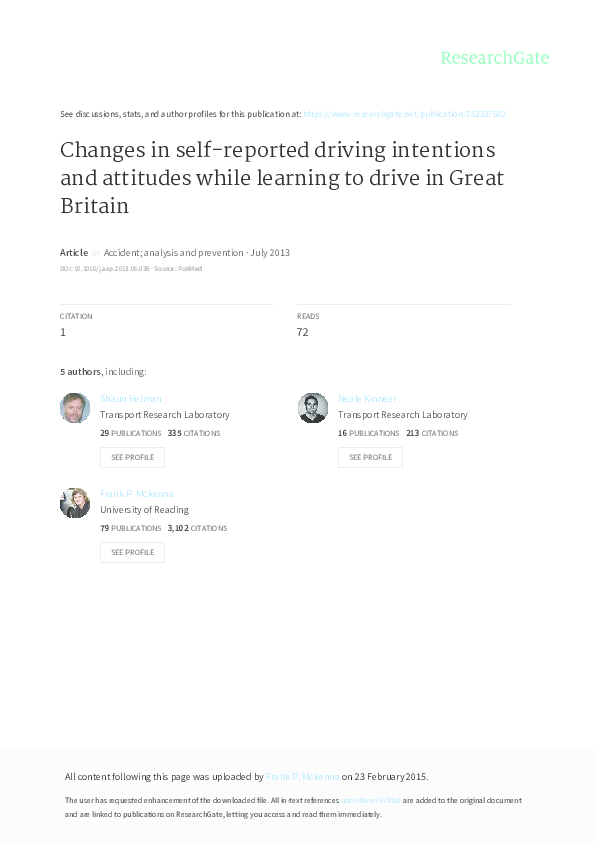 (PDF) Changes in self-reported driving intentions and attitudes while ...
