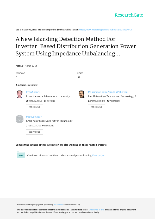 (PDF) A New Islanding Detection Method For Inverter-Based Distribution Generation Power System ...