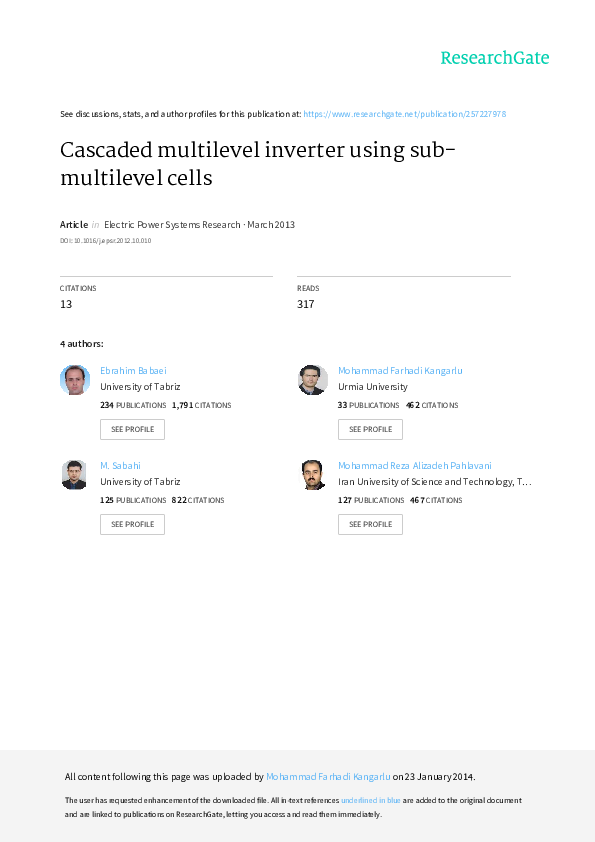 (PDF) Cascaded multilevel inverter using sub-multilevel cells