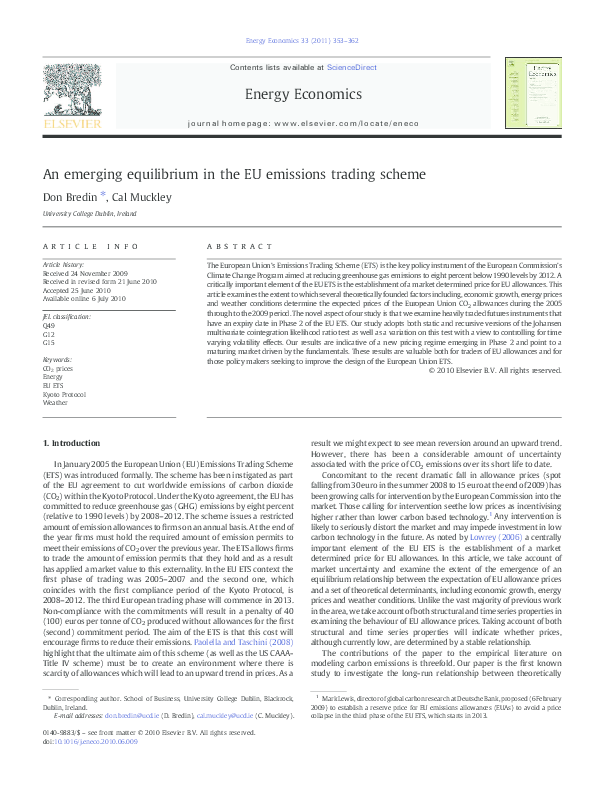 (PDF) An emerging equilibrium in the EU emissions trading scheme