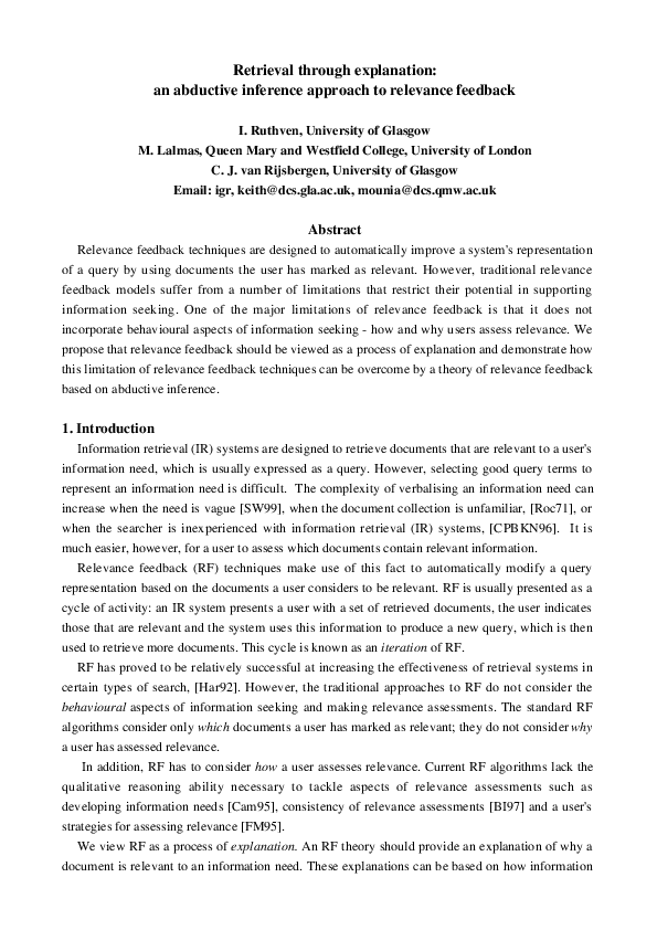 (PDF) Retrieval through explanation: an abductive inference approach to relevance feedback