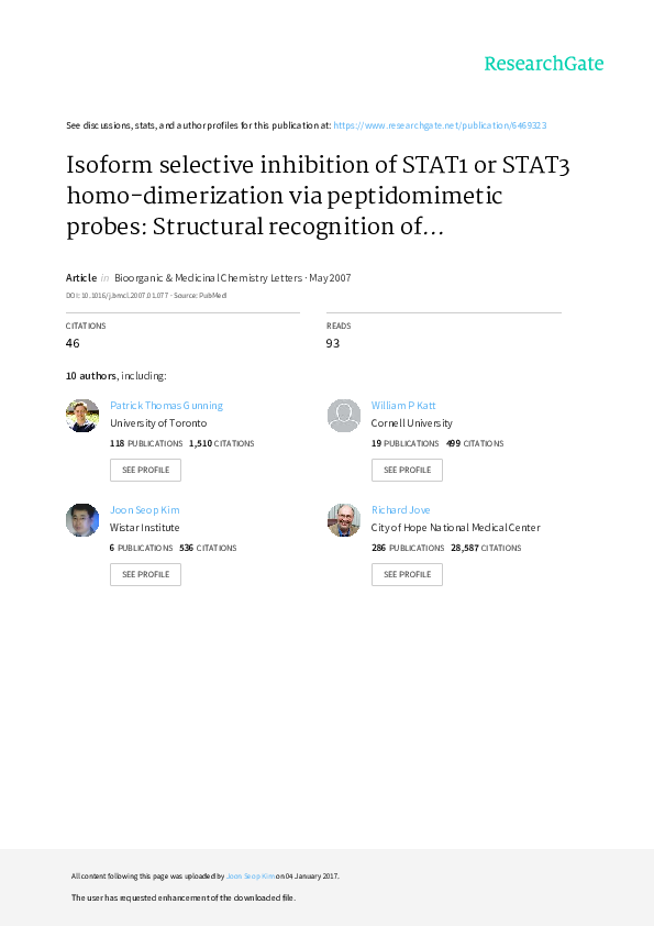 (PDF) Isoform selective inhibition of STAT1 or STAT3 homo-dimerization ...