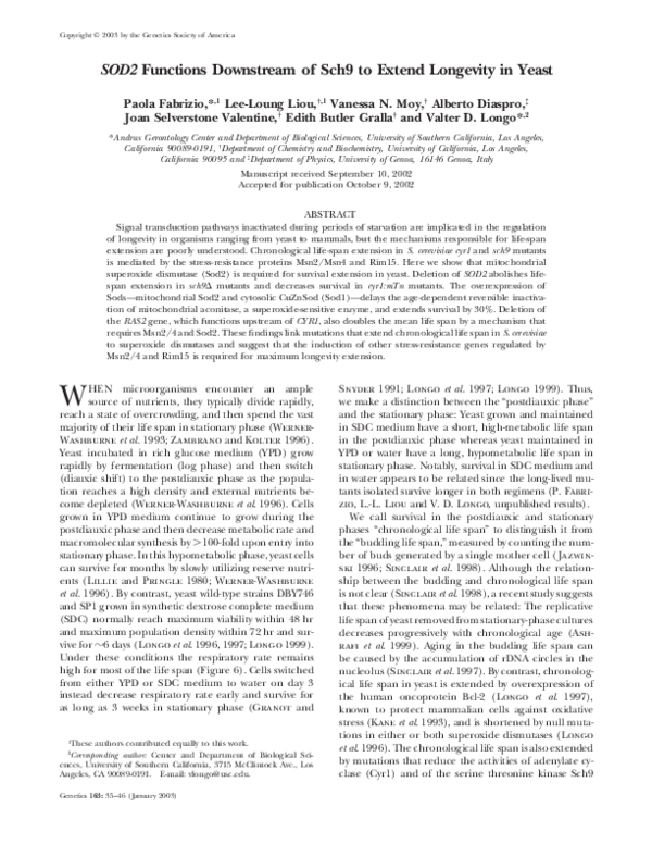 (PDF) SOD2 functions downstream of Sch9 to extend longevity in yeast