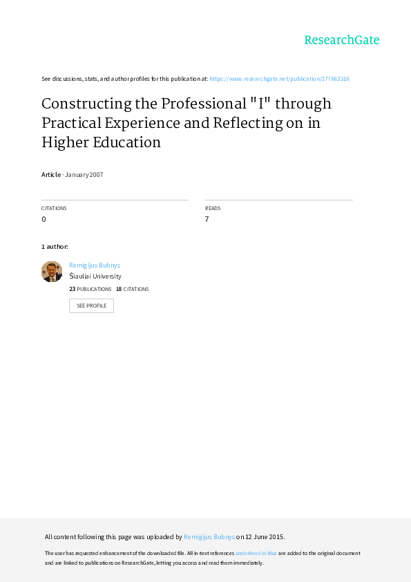 (PDF) Constructing the Professional "I" through Practical Experience ...
