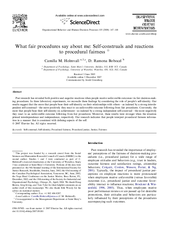 (PDF) What fair procedures say about me: Self-construals and reactions ...