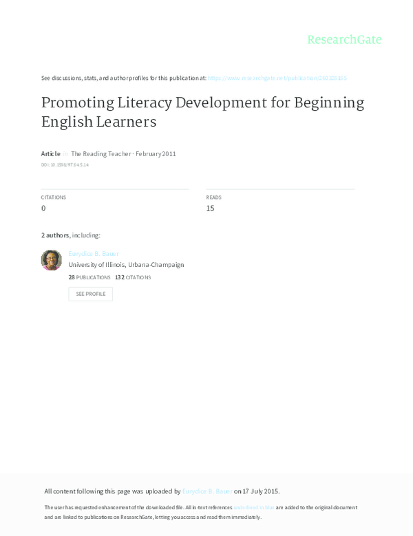 (PDF) Promoting Literacy Development for Beginning English Learners
