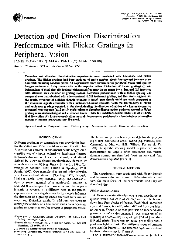 Pdf Detection And Direction Discrimination Performance With Flicker Gratings In Peripheral Vision
