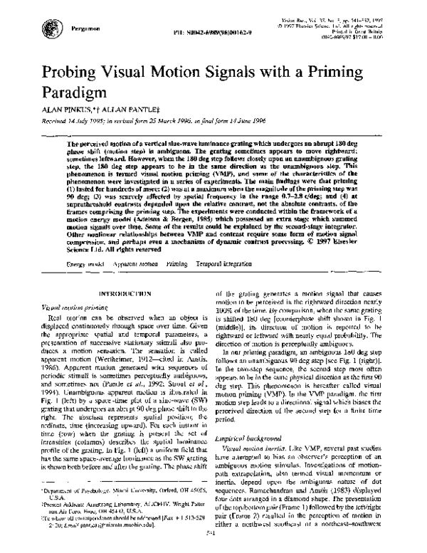 (PDF) Probing Visual Motion Signals with a Priming Paradigm