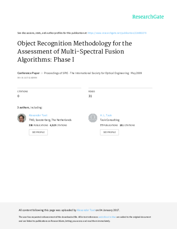 Pdf Object Recognition Methodology For The Assessment Of Multi Spectral Fusion Algorithms Phase 1