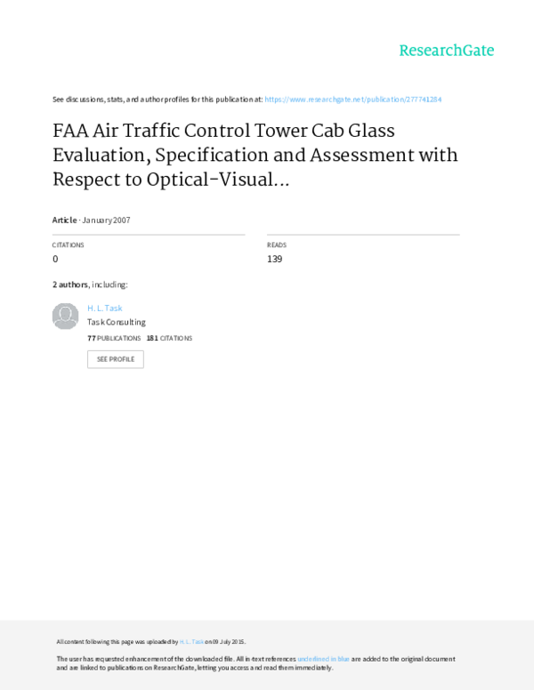 (PDF) FAA Air Traffic Control Tower Cab Glass Evaluation, Specification ...