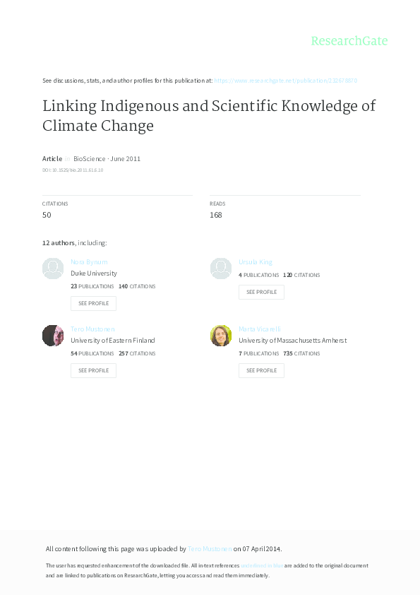 (PDF) Linking Indigenous and Scientific Knowledge of Climate Change