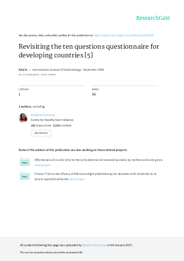 (PDF) Revisiting the ten questions questionnaire for developing countries