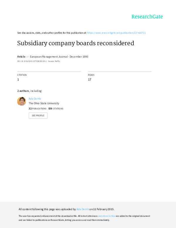 (PDF) Rethinking Roles of Subsidiary Company Boards