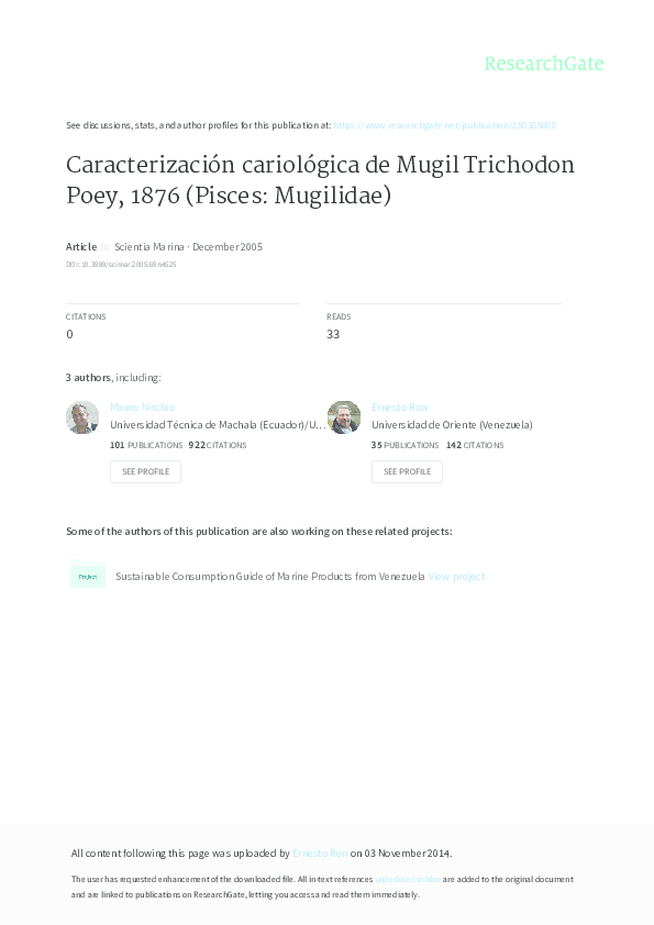 (PDF) Karyological characterization of Mugil trichodon Poey, 1876 ...