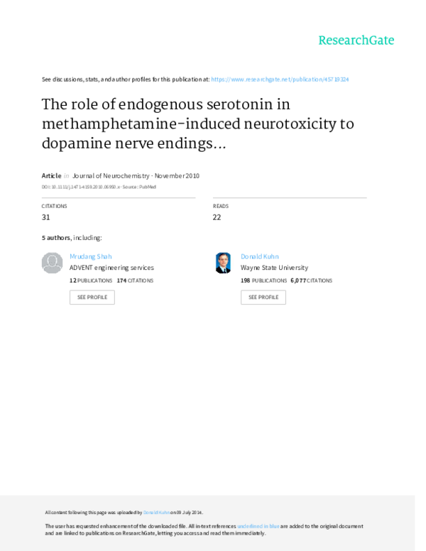 (PDF) The role of endogenous serotonin in methamphetamine-induced ...