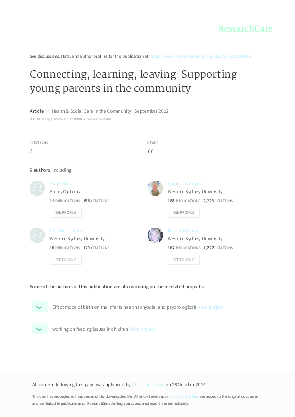 (PDF) Connecting, learning, leaving: supporting young parents in the ...