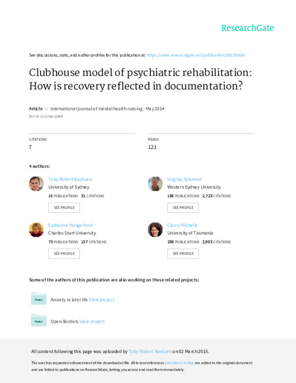 (PDF) Clubhouse model of psychiatric rehabilitation: How is recovery ...