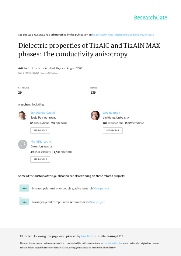 (PDF) Dielectric properties of Ti2AlC and Ti2AlN MAX phases: The ...