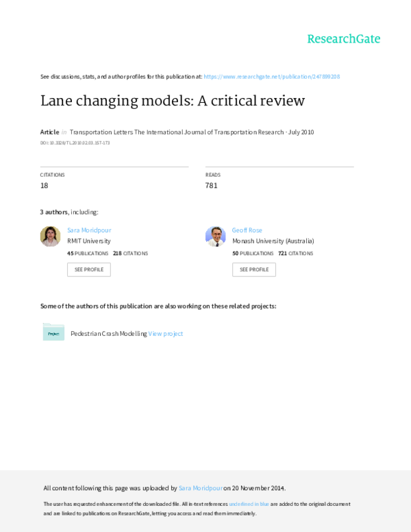 (PDF) Lane changing models: a critical review