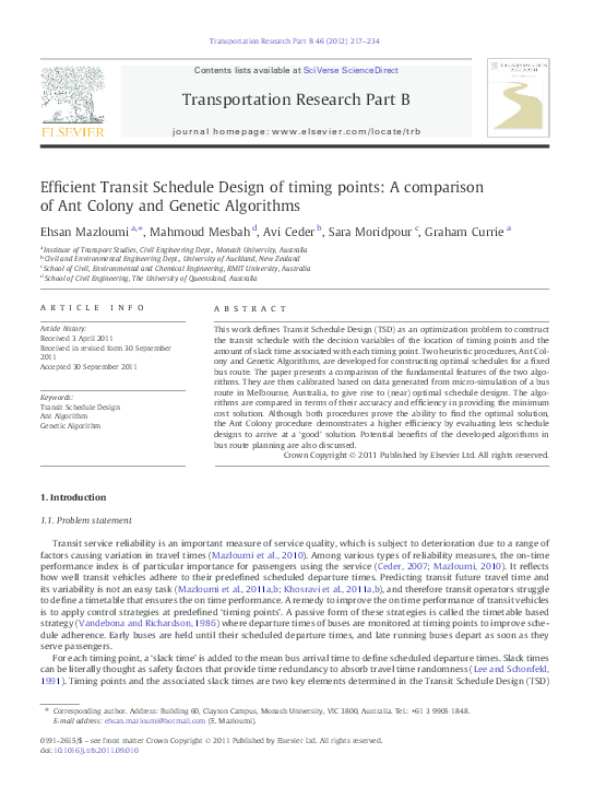 (PDF) Ant Colony vs Genetic Algorithms for Transit Schedule Optimization
