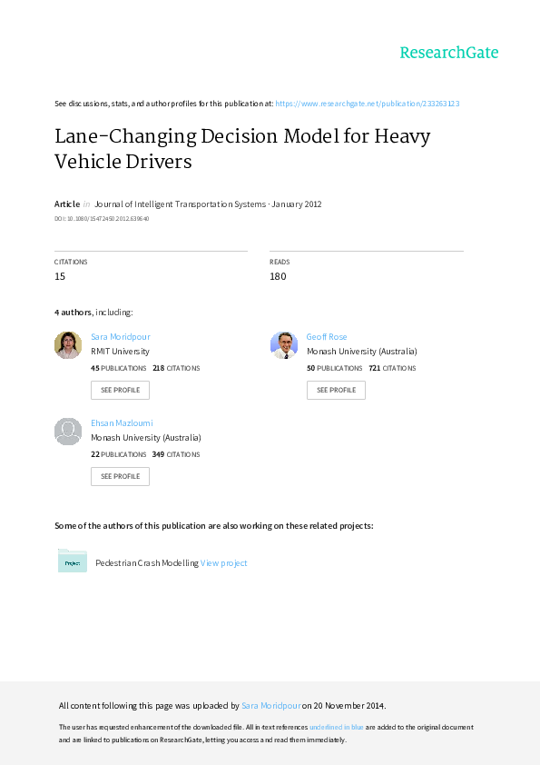 (PDF) A Lane Changing Decision Model for Heavy Vehicle Drivers