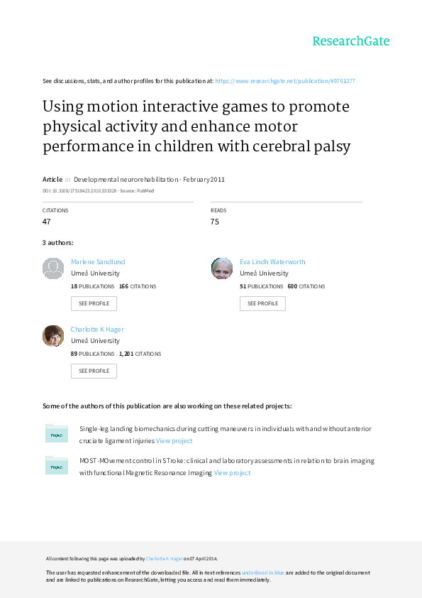 (PDF) Using motion interactive games to promote physical activity and ...