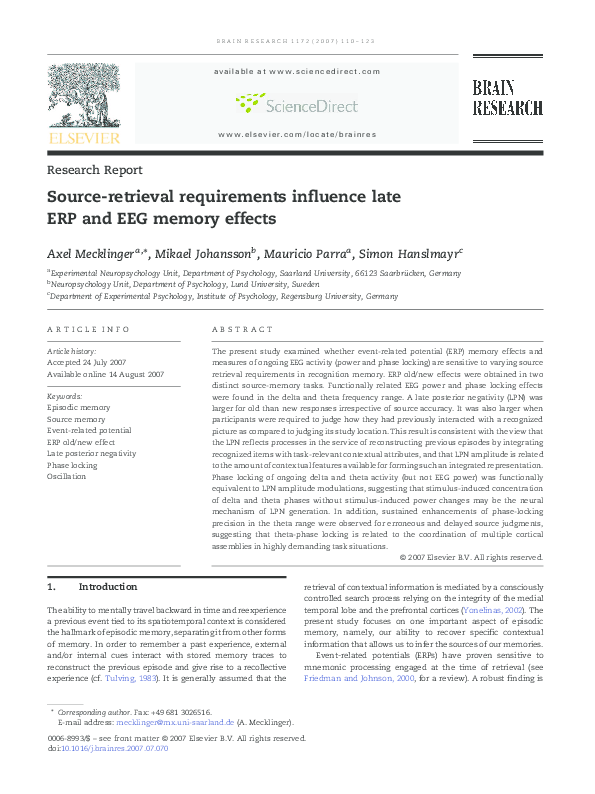 (PDF) Source-retrieval requirements influence late ERP and EEG memory effects