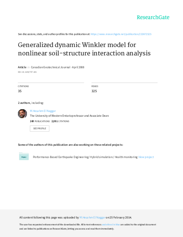 (PDF) Generalized dynamic Winkler model for nonlinear soil–structure interaction analysis