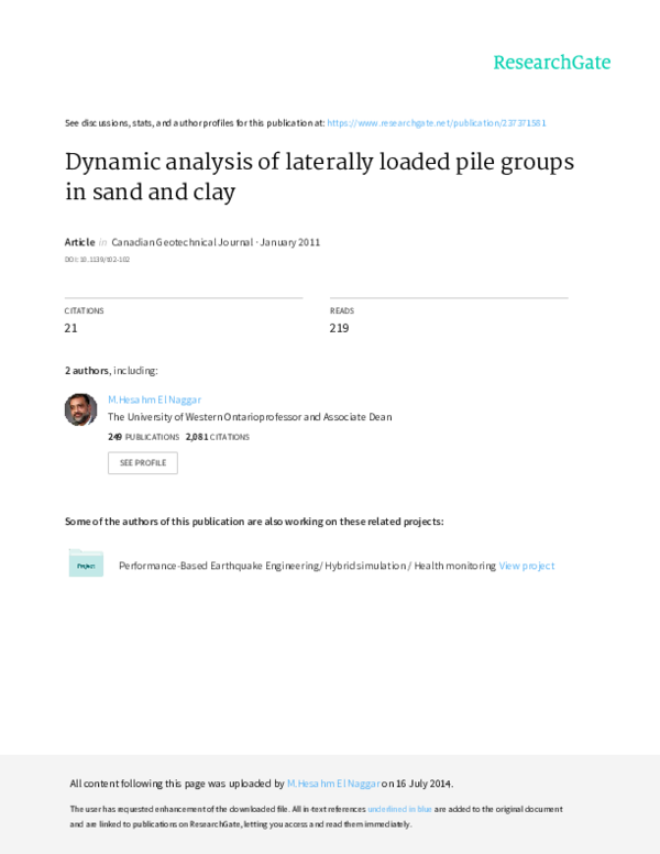 (PDF) Dynamic analysis of laterally loaded pile groups in sand and clay