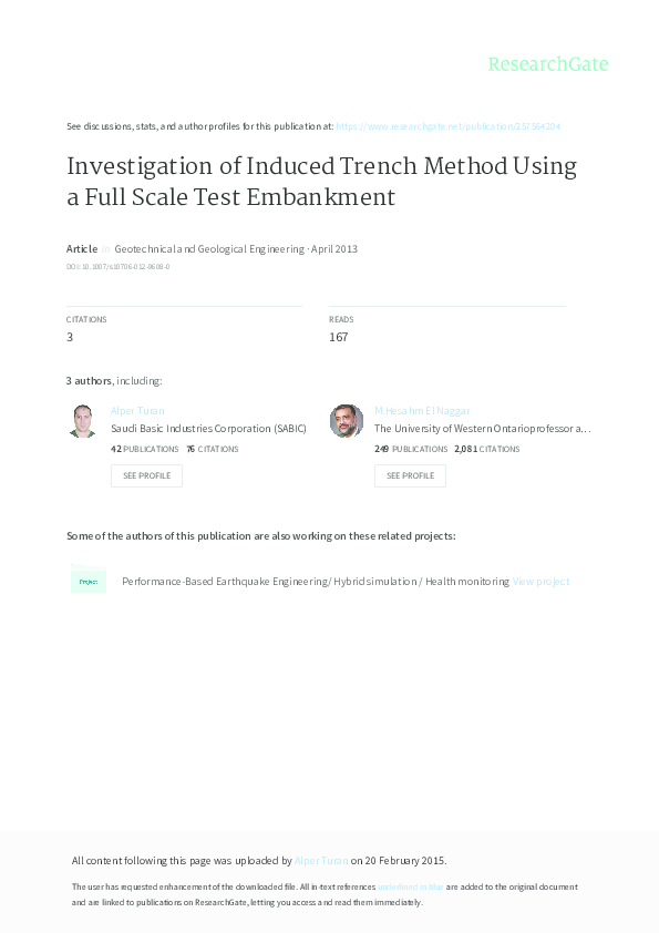 (PDF) Investigation of Induced Trench Method Using a Full Scale Test ...