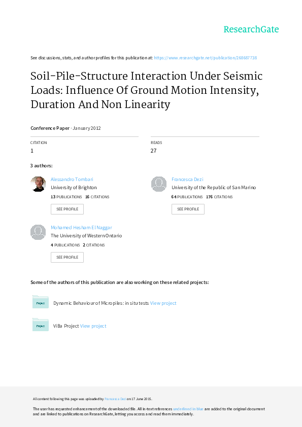 (PDF) Soil-Pile-Structure Interaction Under Seismic Loads: Influence Of Ground Motion Intensity ...