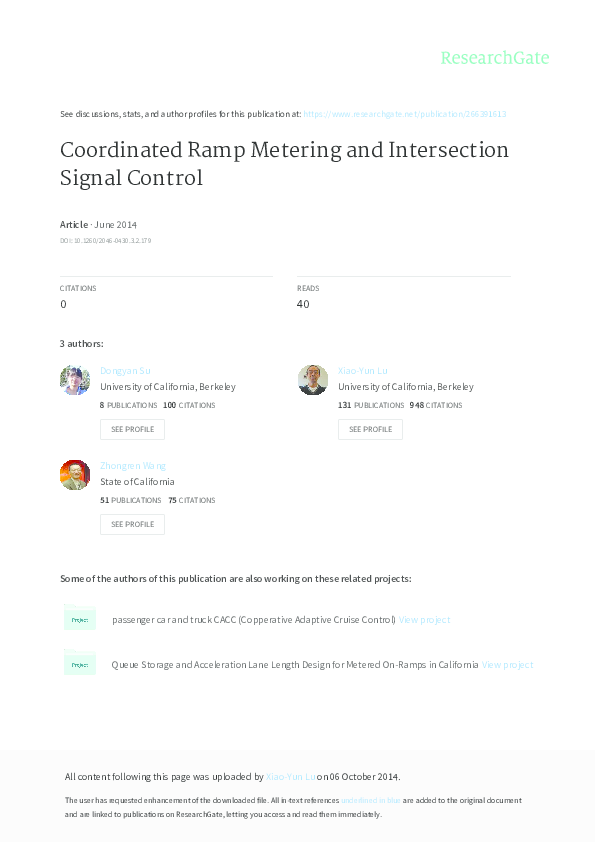 (PDF) Coordinated Ramp Metering and Intersection Signal Control