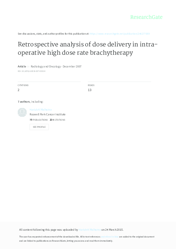 (PDF) Retrospective analysis of dose delivery in intra-operative high ...