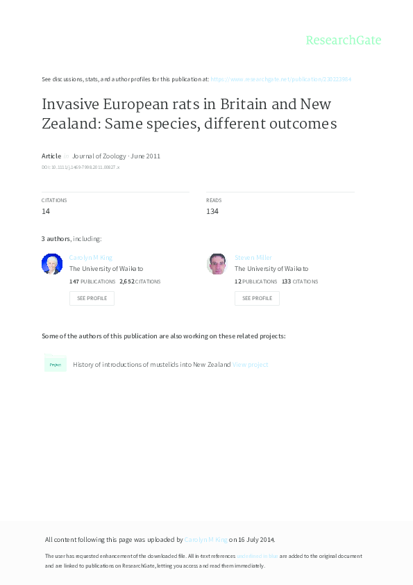 (PDF) Invasive European rats in Britain and New Zealand: same species ...