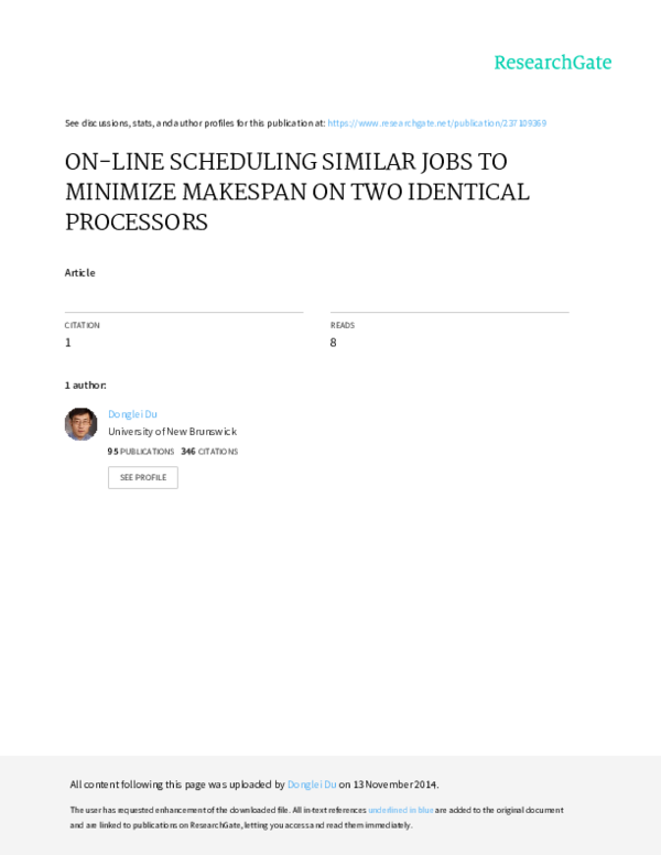 Pdf On Line Scheduling Similar Jobs To Minimize Makespan On Two