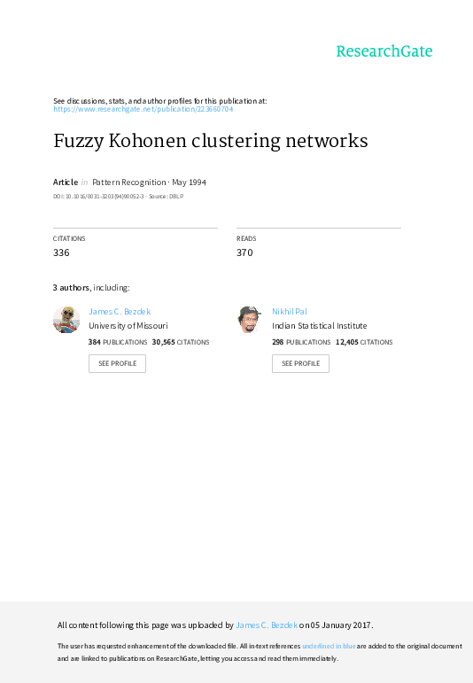 (PDF) Fuzzy Kohonen clustering networks