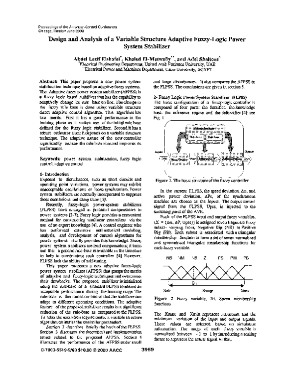 Pdf Design And Analysis Of A Variable Structure Adaptive Fuzzy Logic
