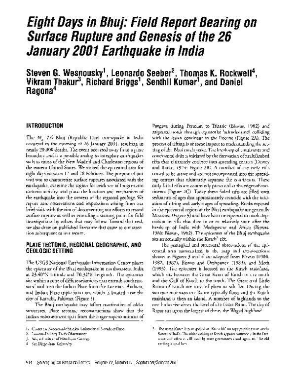 (PDF) Eight Days In Bhuj: Field Report Bearing on Surface Rupture and ...
