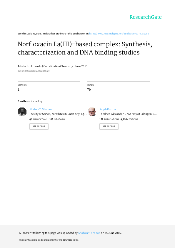 (PDF) Norfloxacin La(III)-based complex: Synthesis, characterization ...