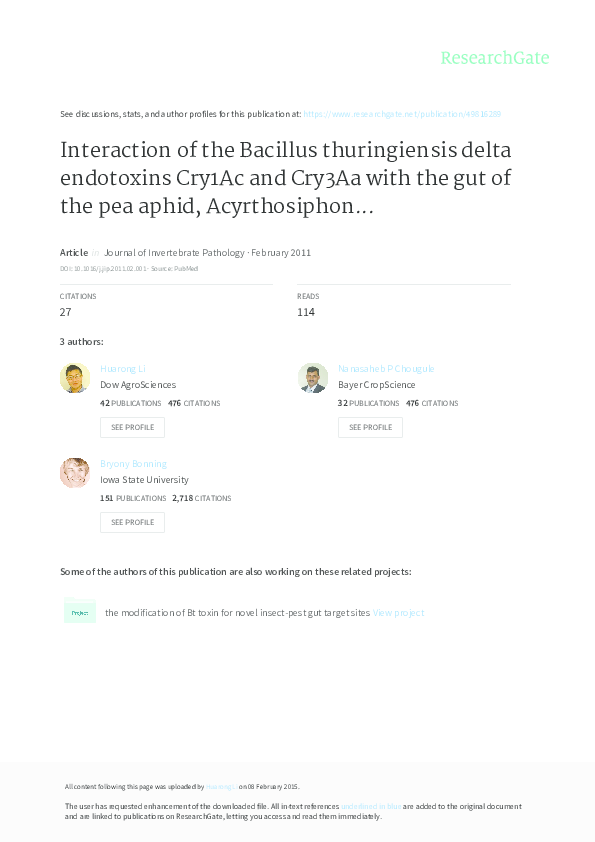 (PDF) Interaction of the Bacillus thuringiensis delta endotoxins Cry1Ac and Cry3Aa with the gut ...