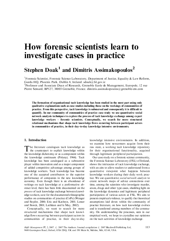 (PDF) How forensic scientists learn to investigate cases in practice