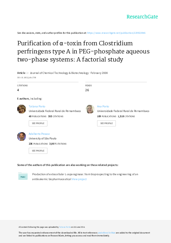 (PDF) Purification of α‐toxin from Clostridium perfringens type A in ...