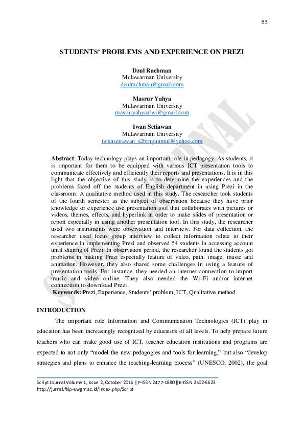 (PDF) STUDENTS' PROBLEMS AND EXPERIENCE ON PREZI