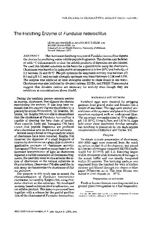 (PDF) The hatching enzyme of Fundulus heteroclitus